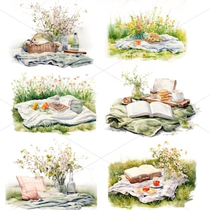 Watercolor Picnic Clipart Spring Picnic Scenes, Boho Picnic Clipart ...