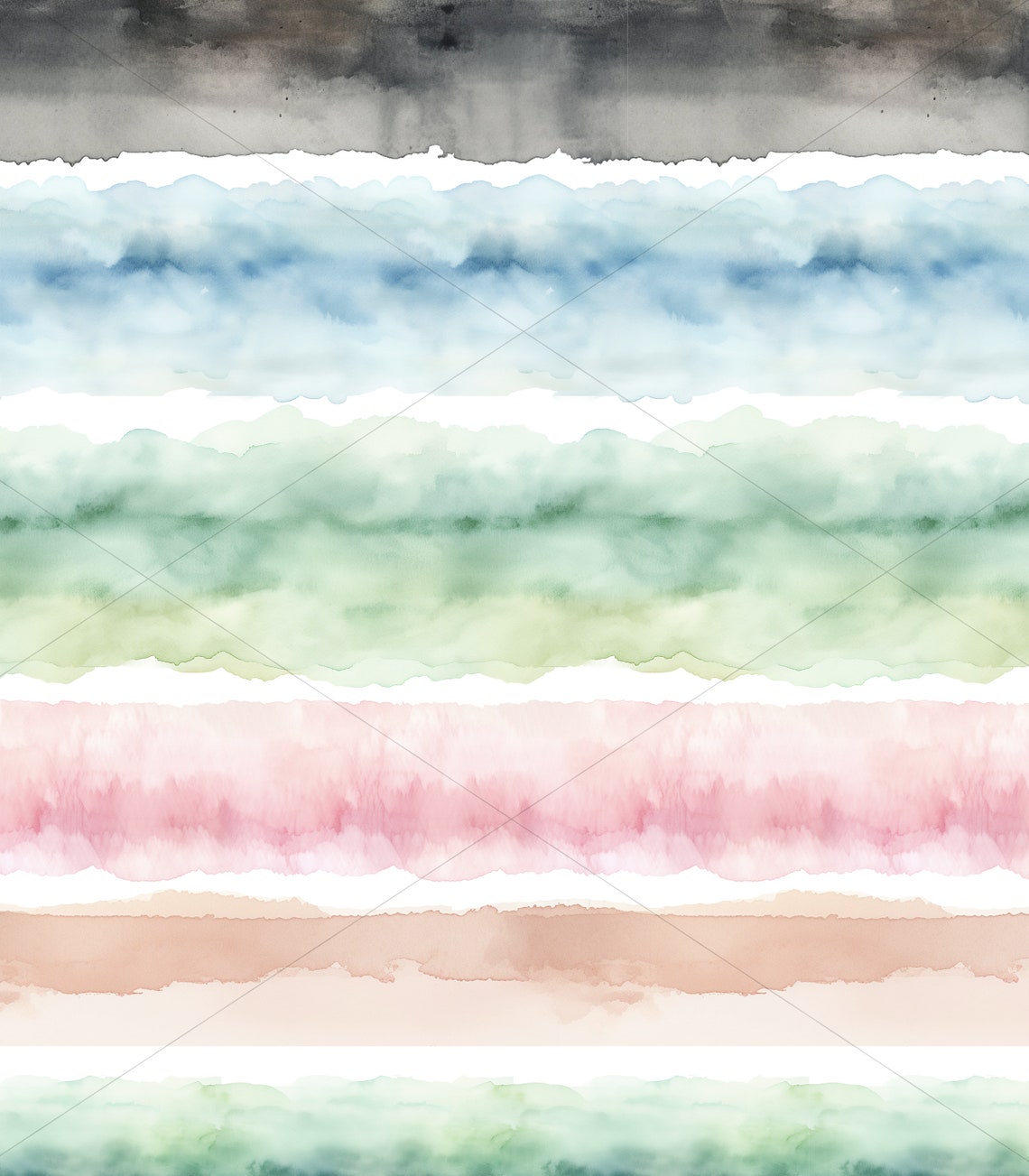 20 Seamless Borders Clipart, Seamless Watercolor Borders, Watercolor ...