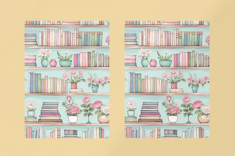 Teal Books Seamless Pattern Books Background, Cute Bookshelf Seamless ...