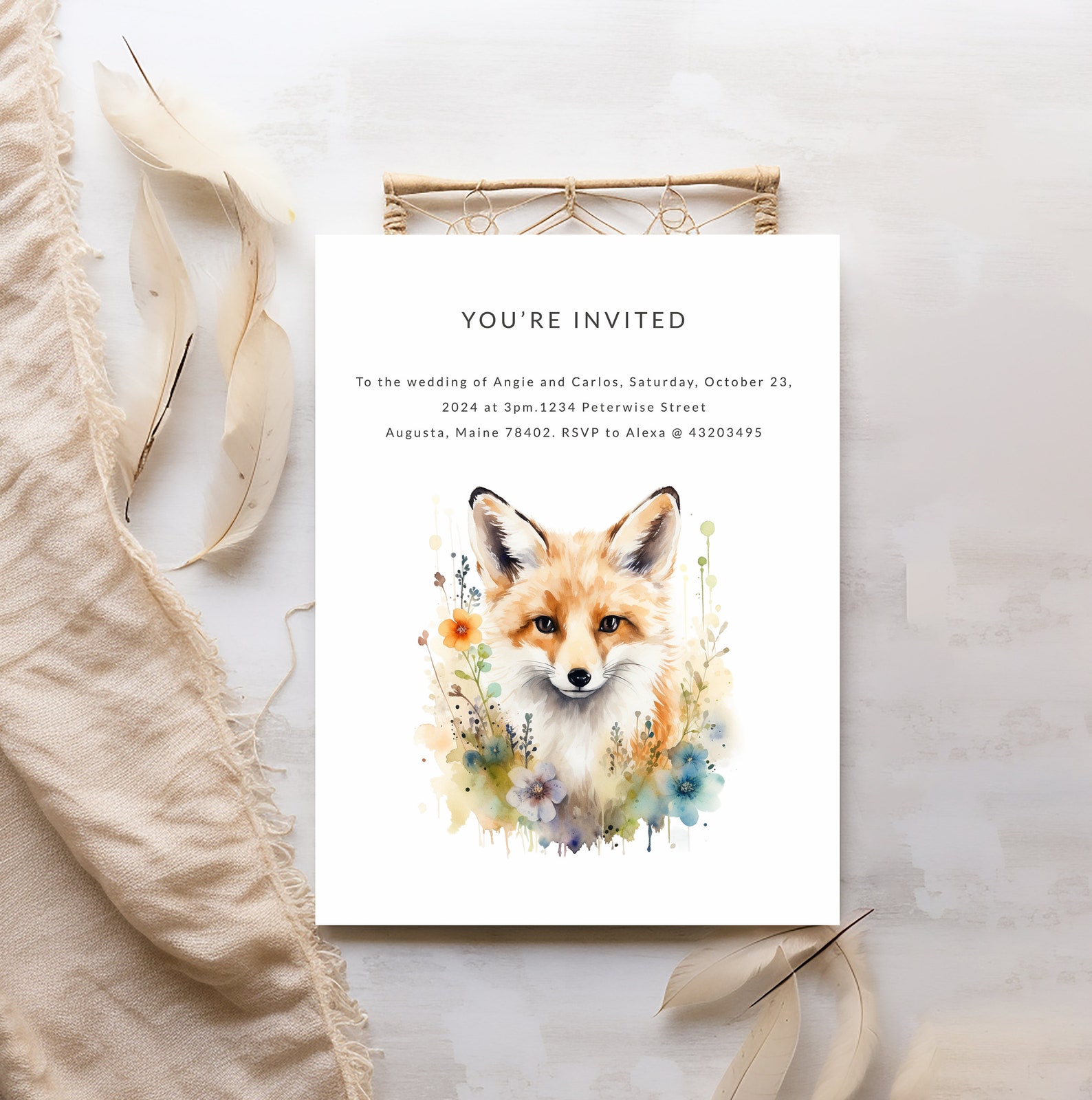 Watercolor Fox Clipart, Boho Fox Clipart With Flowers, Baby Fox Clipart ...