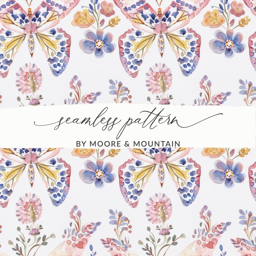 Boho Butterfly Seamless Pattern, Cute Watercolor Butterflies Background ...