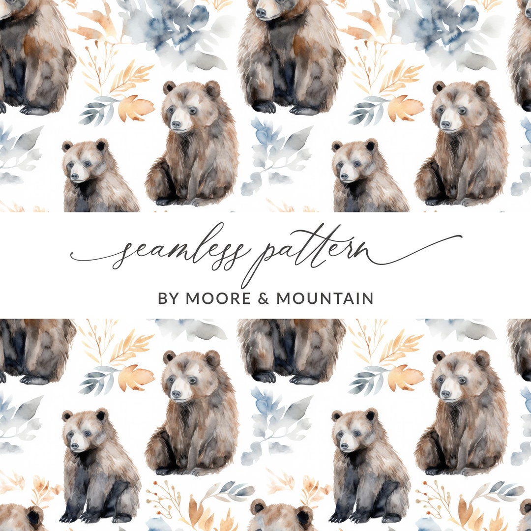 Seamless Bear File, Black Bear Seamless Pattern, Grizzly Bear Seamless ...