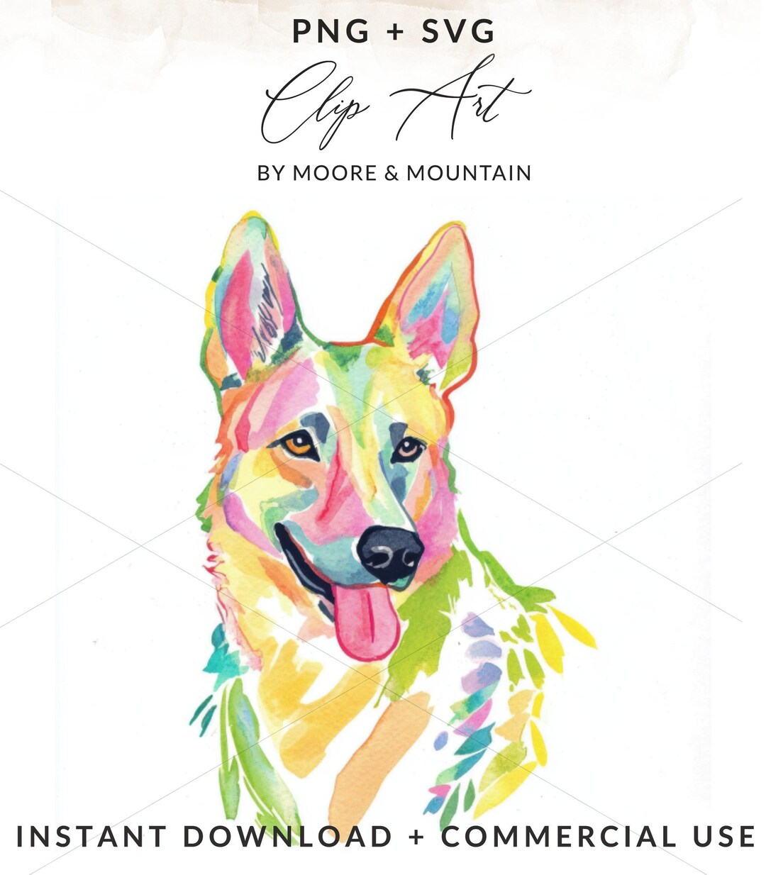 Preppy Watercolor German Shepherd Clip Art, Digital Art, Dog Breed Art ...