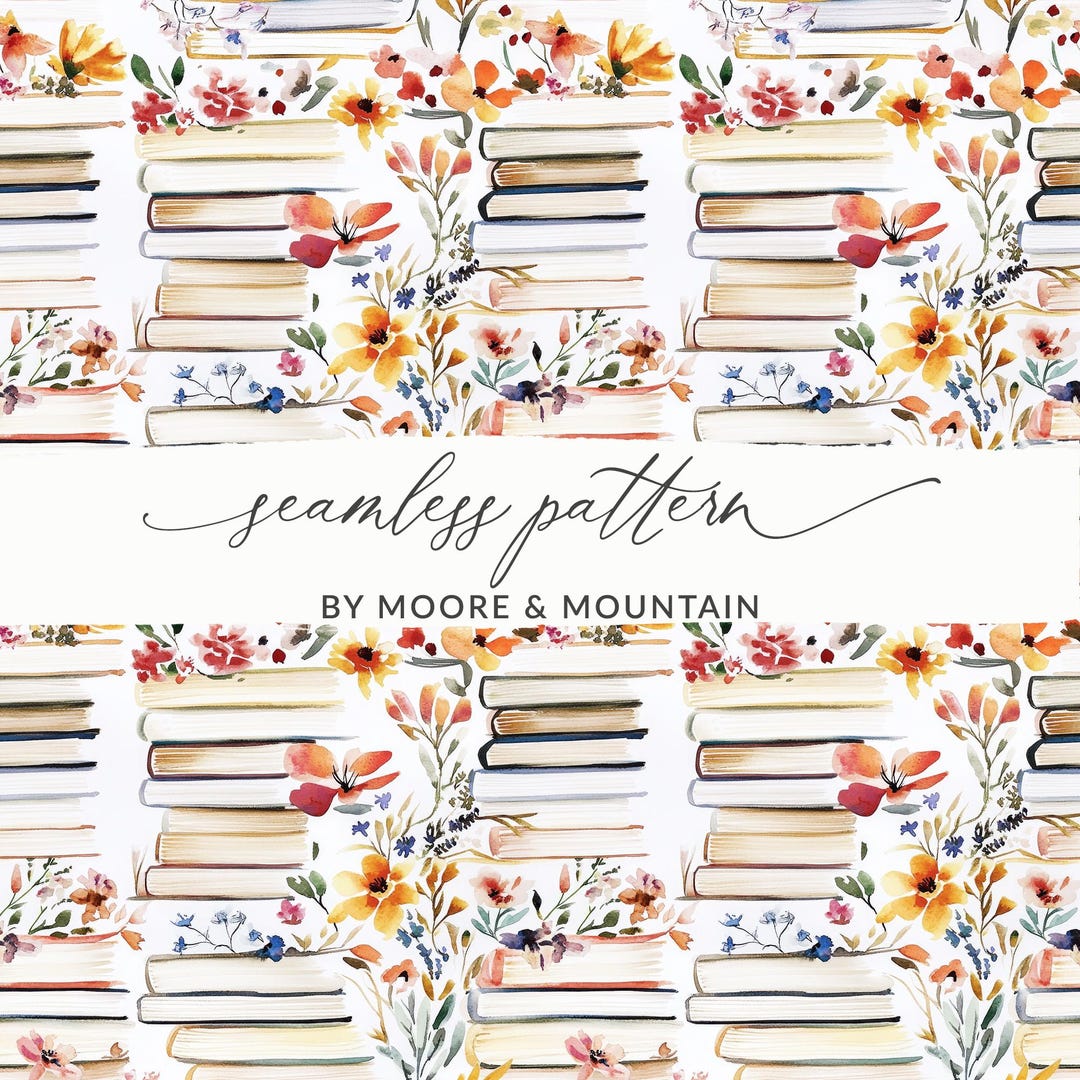 Books and Flowers Seamless Pattern Reading Background for Booklovers ...