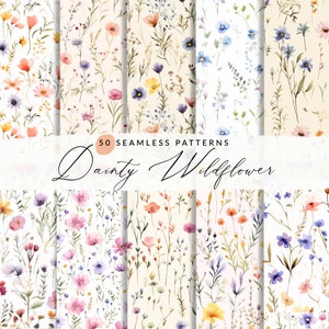 50 Dainty Wildflower Patterns, Wildflower Seamless Patterns Set ...