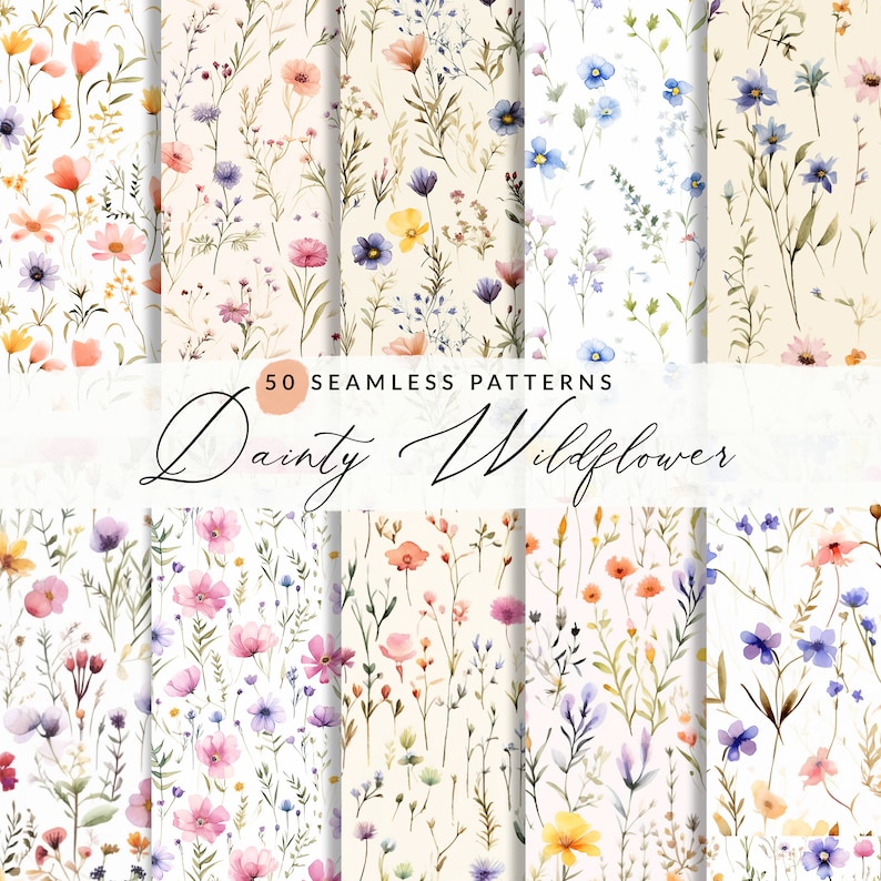 50 Dainty Wildflower Patterns Wildflower Seamless Patterns - Etsy