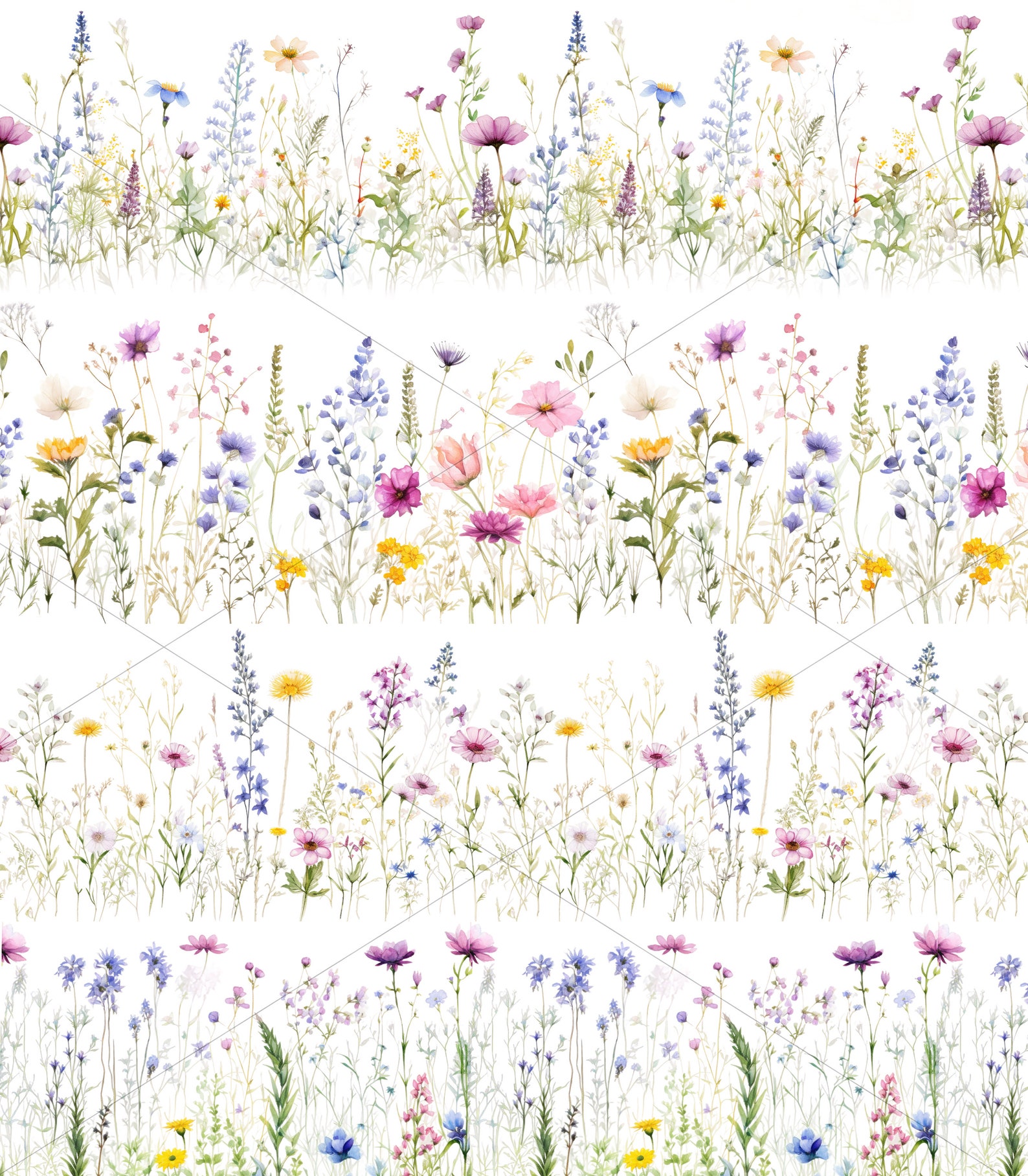 30 Seamless Wildflower Borders, Seamless Meadow Borders, Seamless ...