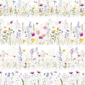 30 Seamless Wildflower Borders, Seamless Meadow Borders, Seamless ...