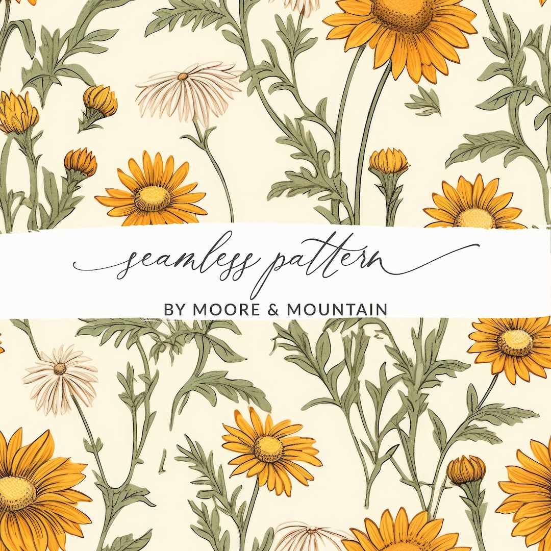 Floral Cottagecore PNG Background Design, Vintage Daisy Stems Design ...