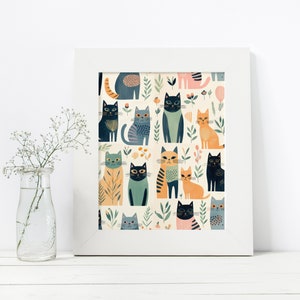 Mad Cat Digital Paper, Illustrated Cats Seamless Background Pattern ...