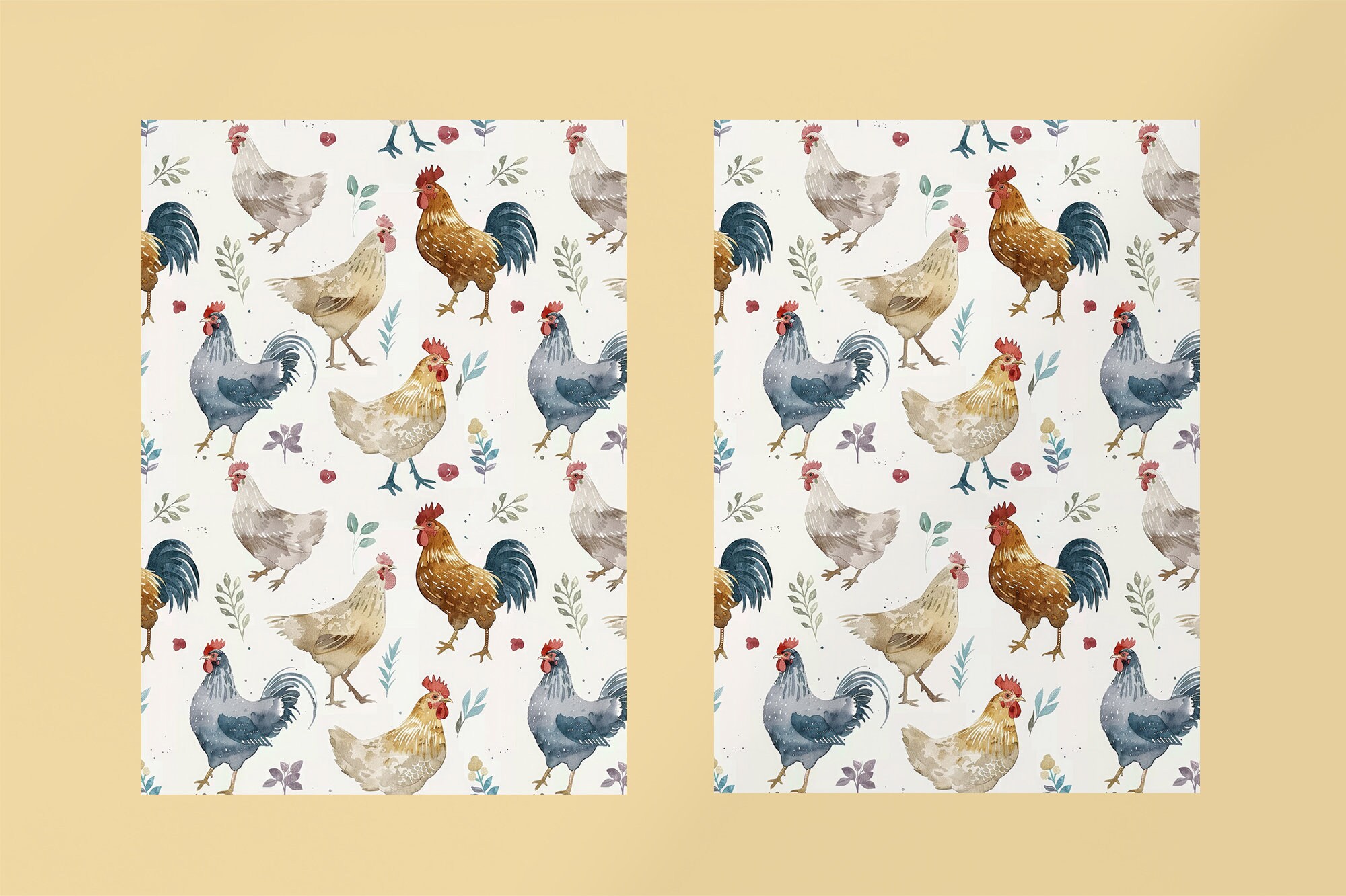 Seamless Chicken Background, Painted Chickens Pattern, Watercolor ...