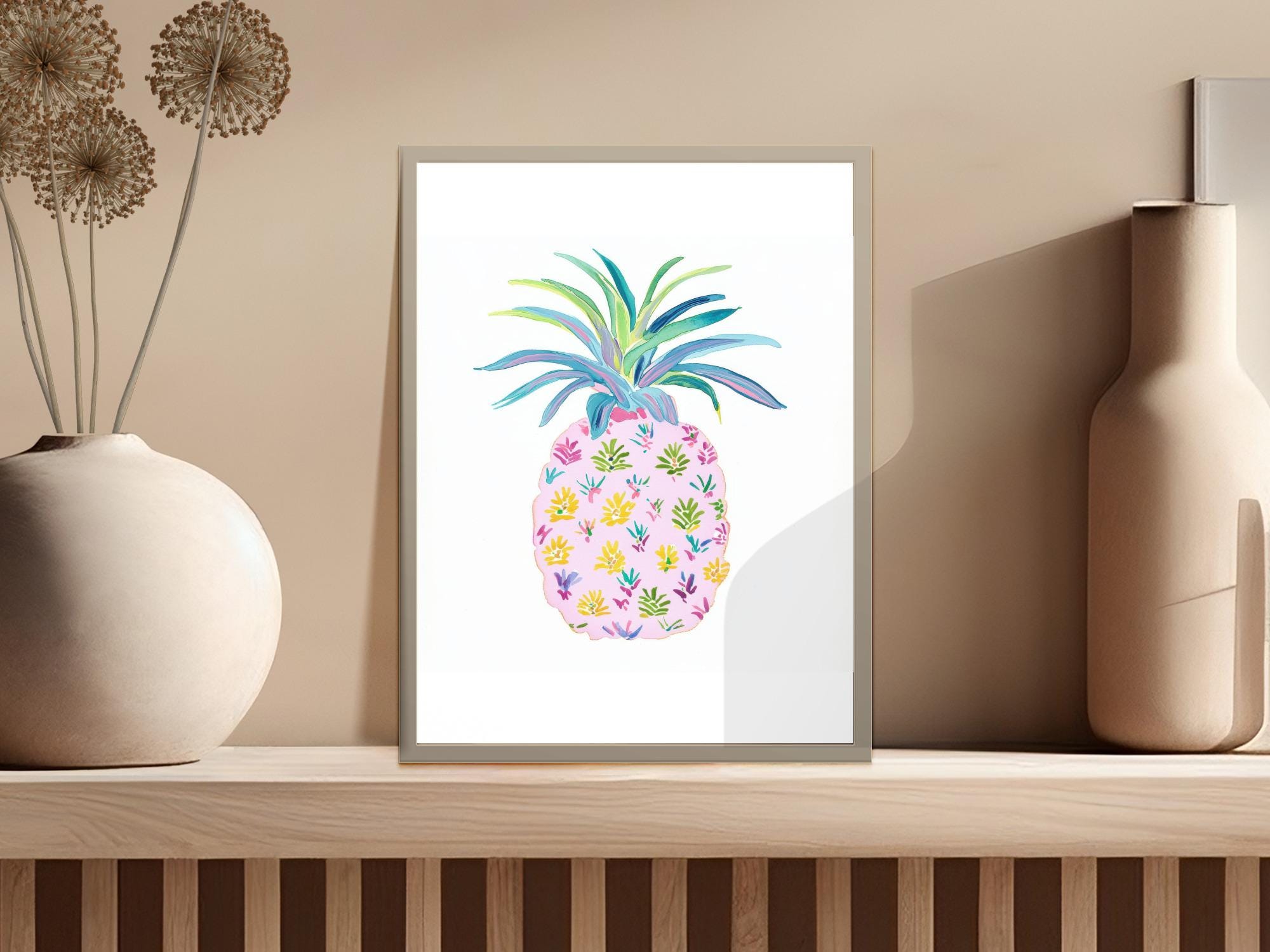 Preppy Painterly Pineapple SVG PNG Clipart, Hand Painted Gouache Style ...