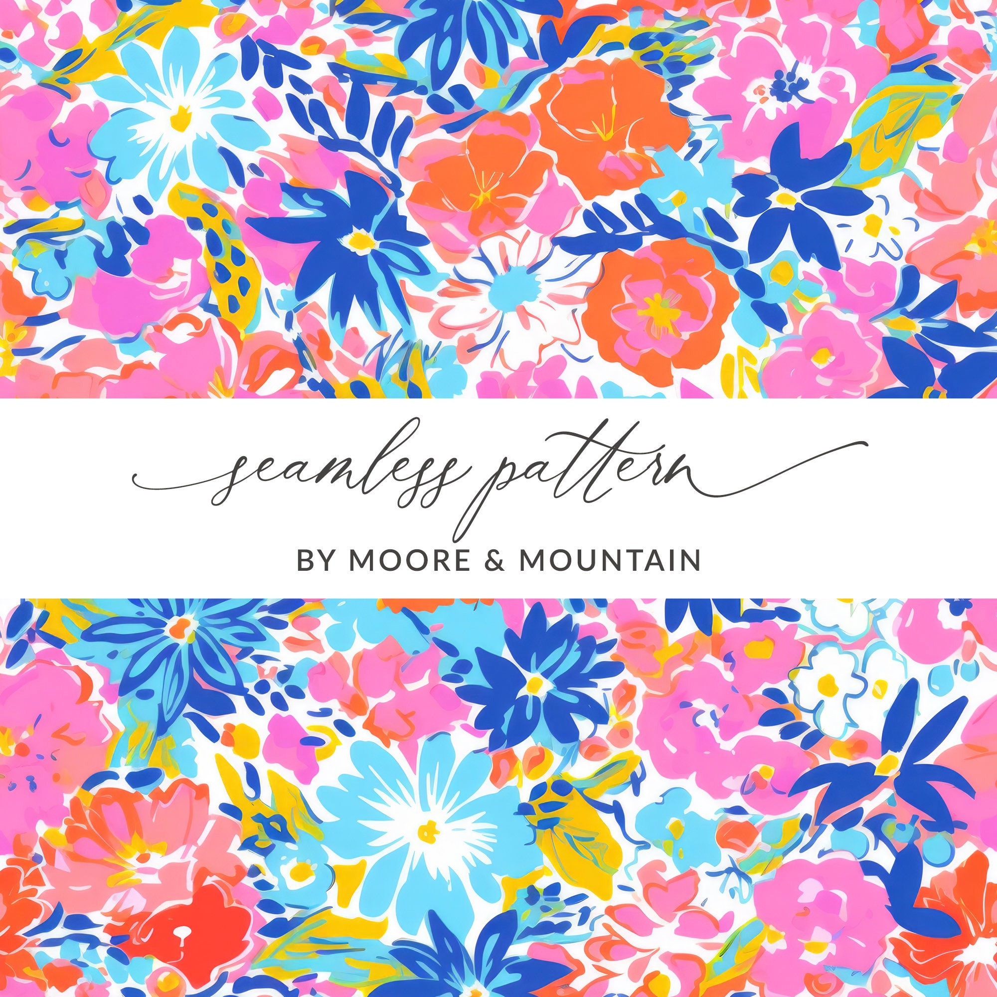 Bright Blue Floral Background, Repeating Preppy Flowers Pattern, Summer ...
