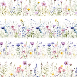30 Seamless Wildflower Borders, Seamless Meadow Borders, Seamless ...