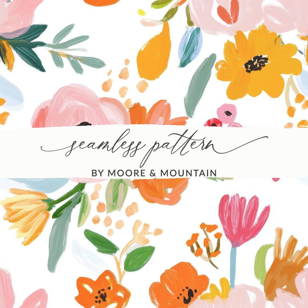 Floral Digital Paper, Seamless Flower Pattern, Brushstroke Floral ...