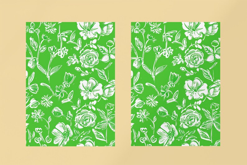 Neon Green Sketched Floral Seamless Pattern, Lime Green Floral Pattern ...