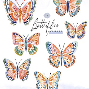 Watercolor Butterfly Clipart, Boho Gouache Butterfly Clipart, Butterfly ...