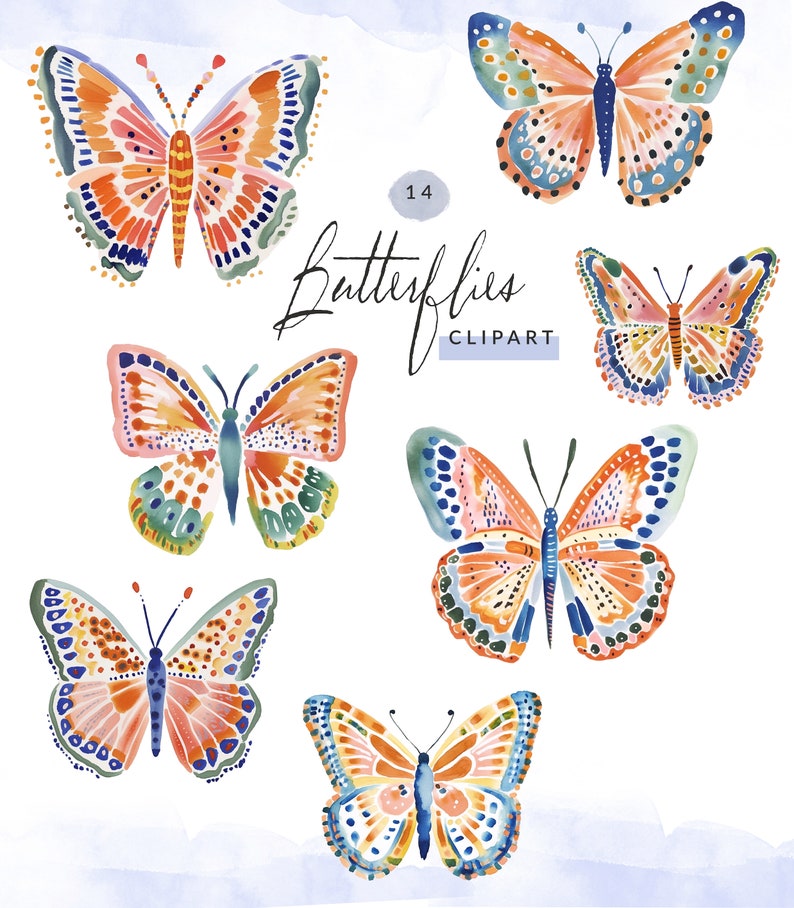 Watercolor Butterfly Clipart, Boho Gouache Butterfly Clipart, Butterfly ...
