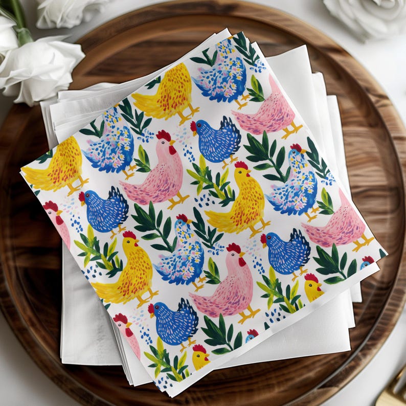 Seamless Chickens Digital Paper, Colorful Farmhouse Digital Pattern ...