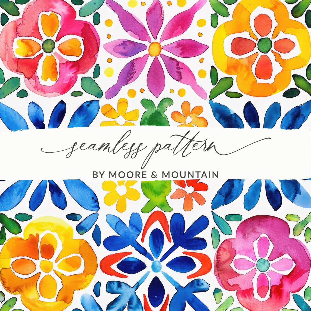 Mexican Tile Seamless Pattern, Seamless Watercolor Talavera Tile ...