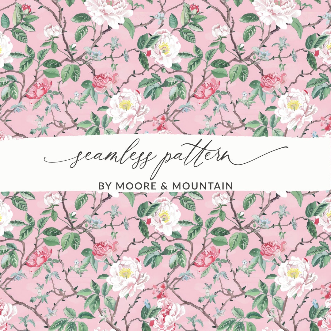 Pink Chinoiserie Pattern, Pink Flowers and Vines, Dainty Floral Vines ...