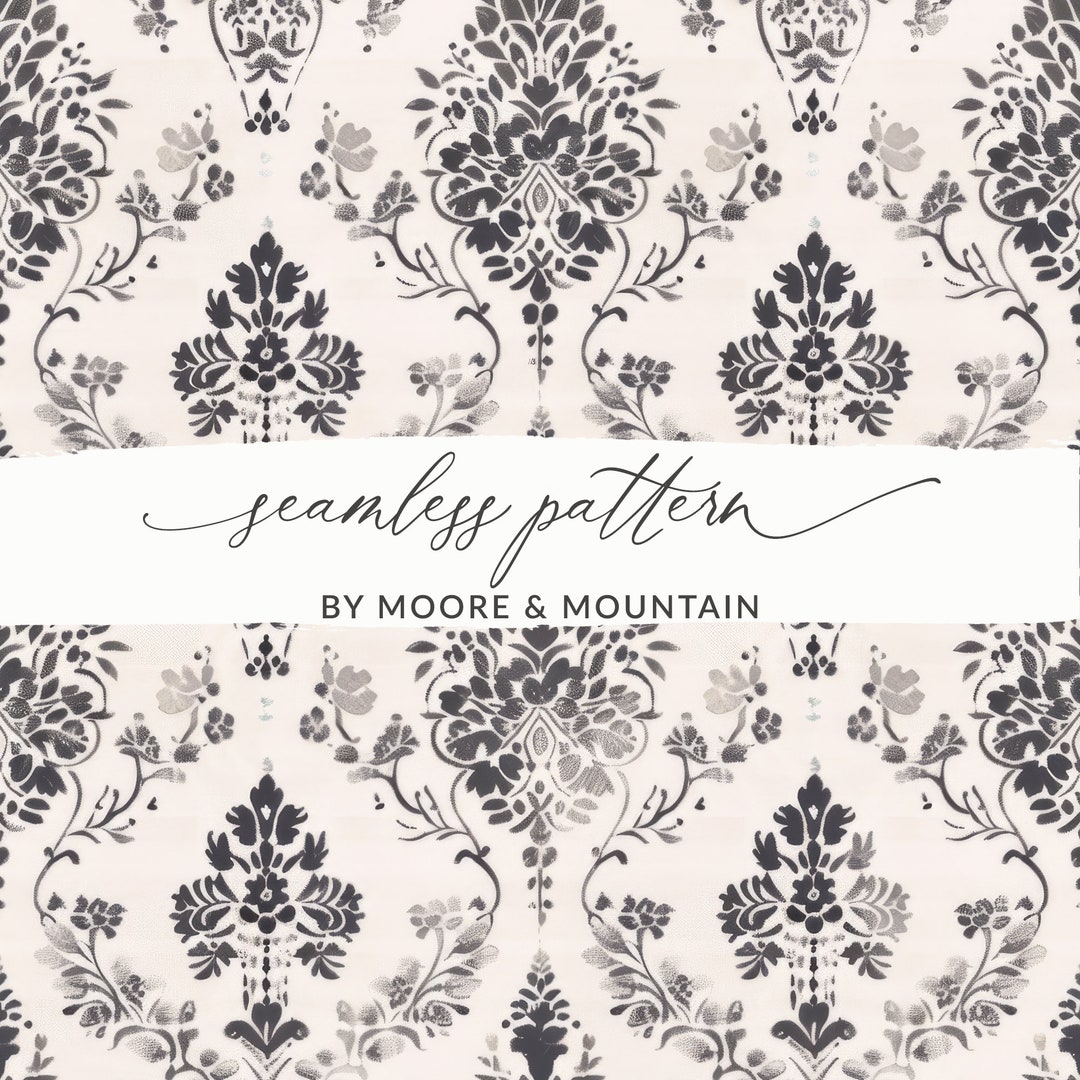 Seamless Victorian Pattern, Black Damask Repeating Background Textured ...