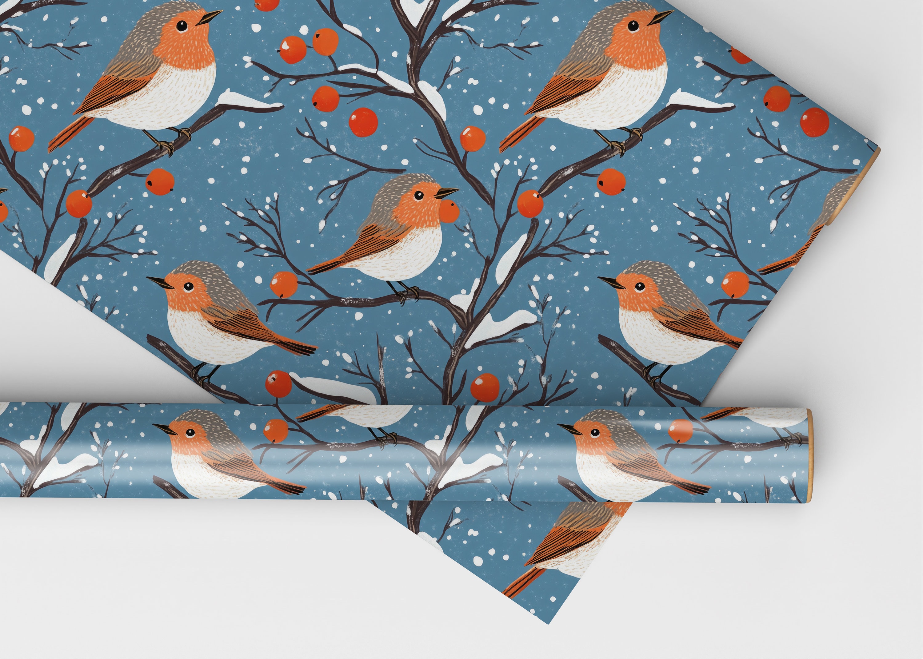 Robin Seamless Background Pattern Winter Birds on Branches Winter ...