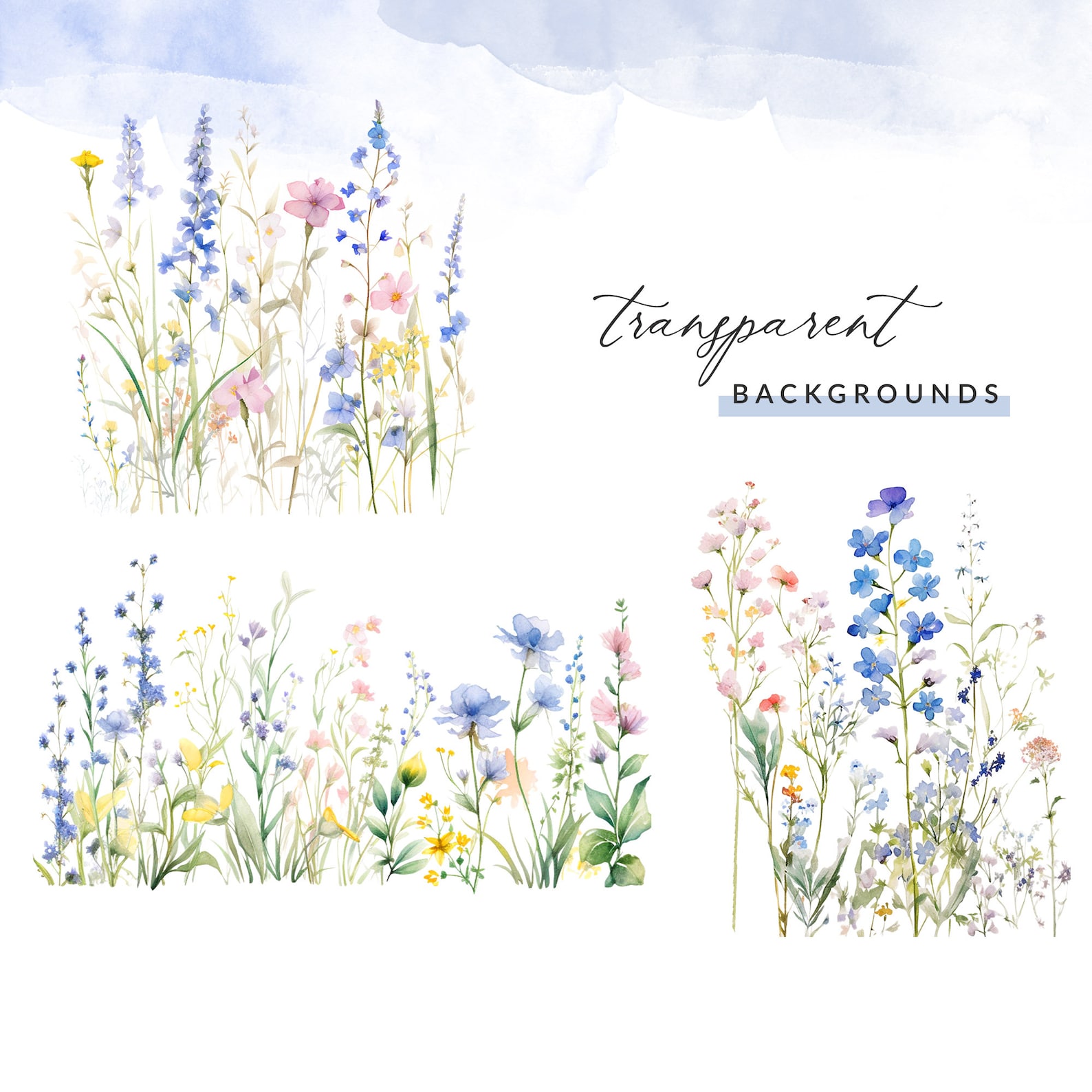 Meadow Clipart, Wild Flower Clipart Meadow, Blue Wildflower Meadow ...