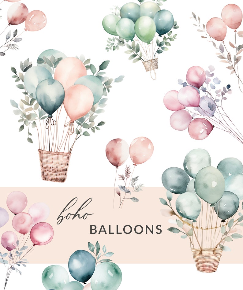 Watercolor Clipart Balloons, Watercolor Balloon Clip Art, Watercolor ...