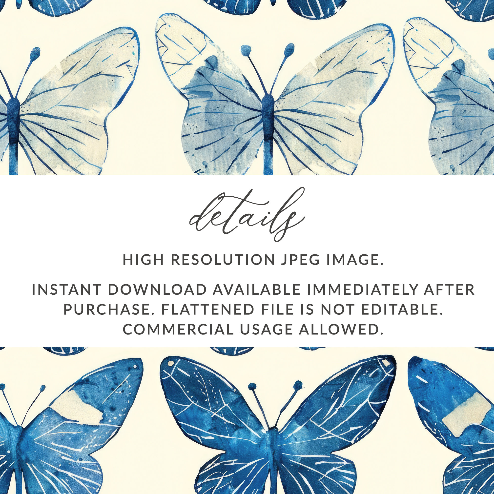 Blue Butterflies Seamless Pattern, Watercolor Butterflies Pattern, Inky ...