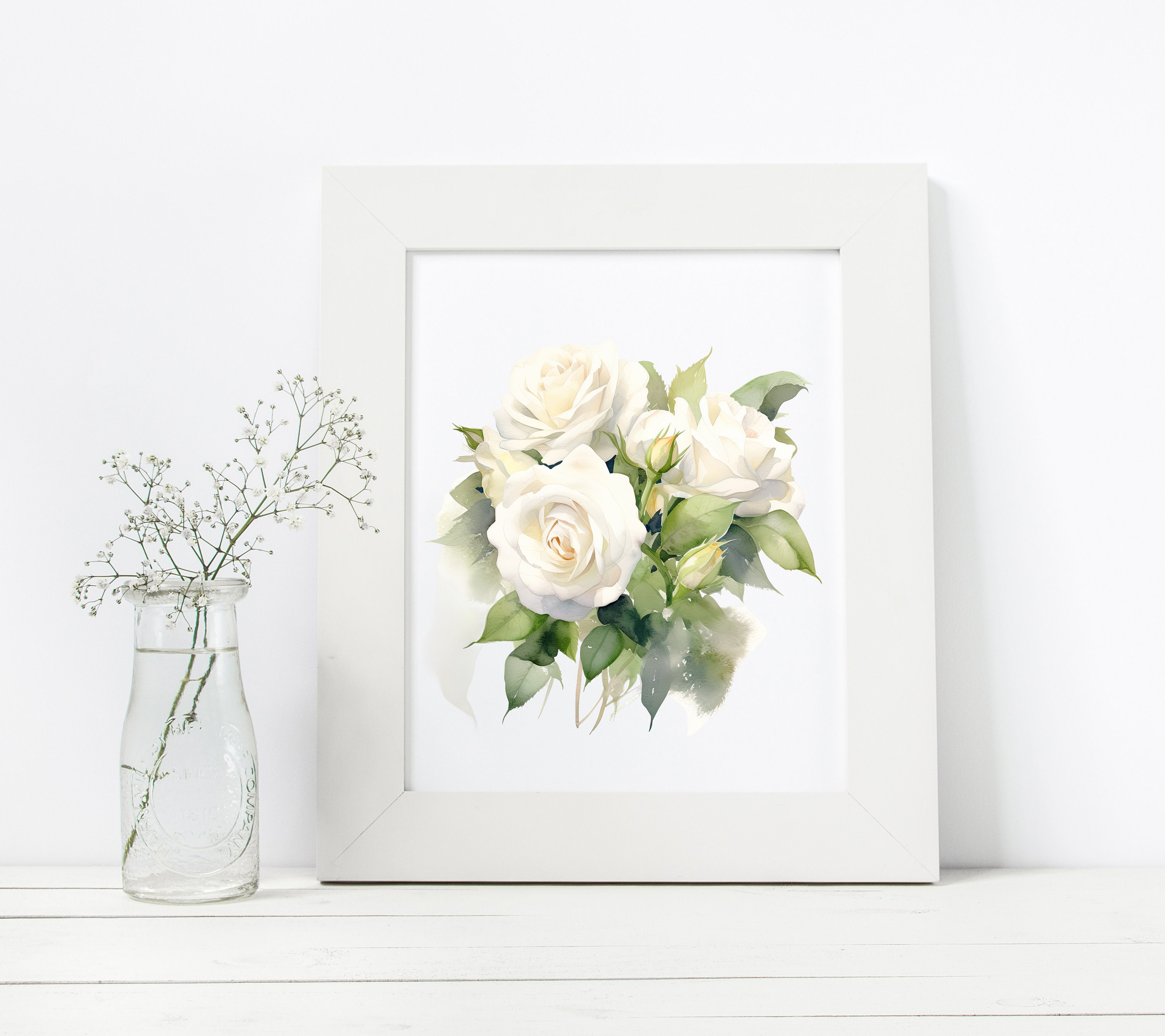Watercolor White Roses Clipart Watercolor Roses Neutral Roses - Etsy