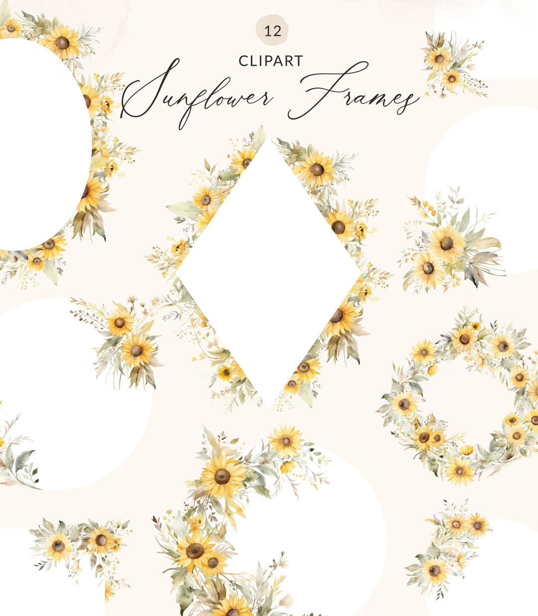 Sunflower Frames Clipart Sunflower Frames Backgrounds, Boho Sunflower ...