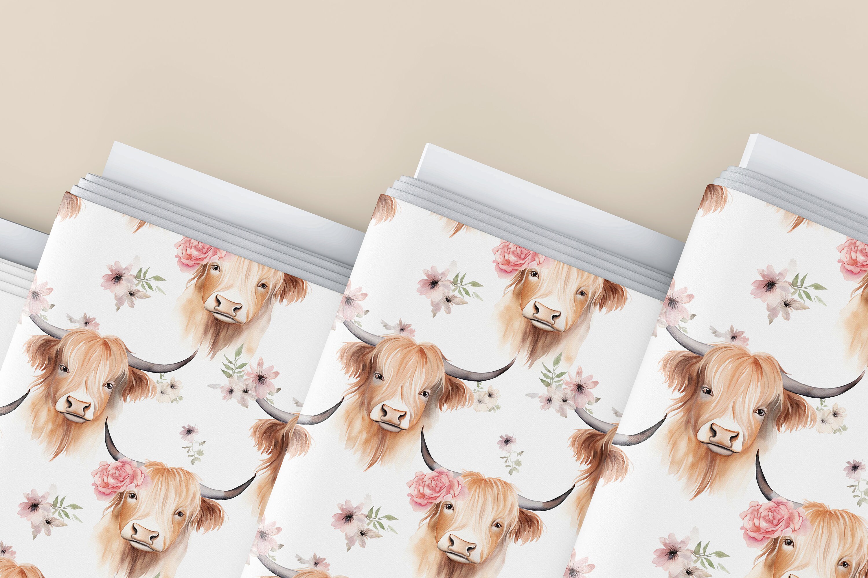 Seamless Highland Cow Pattern, Boho Highland Cow Digital Paper ...