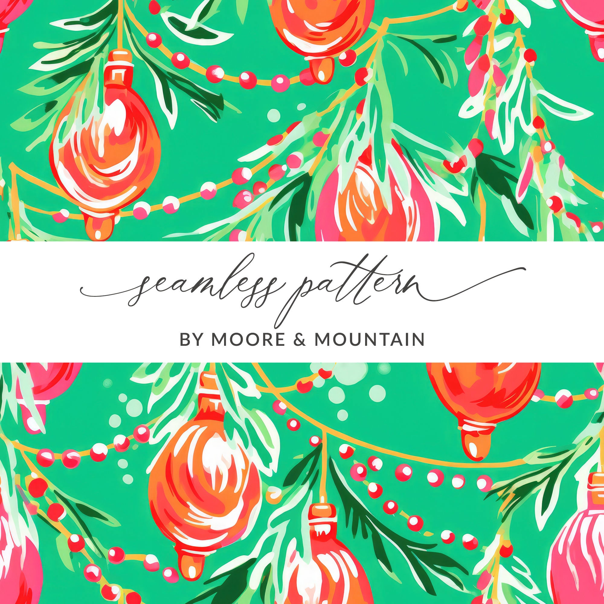 Green Seamless Christmas Lights Seamless Pattern, Painted Christmas ...