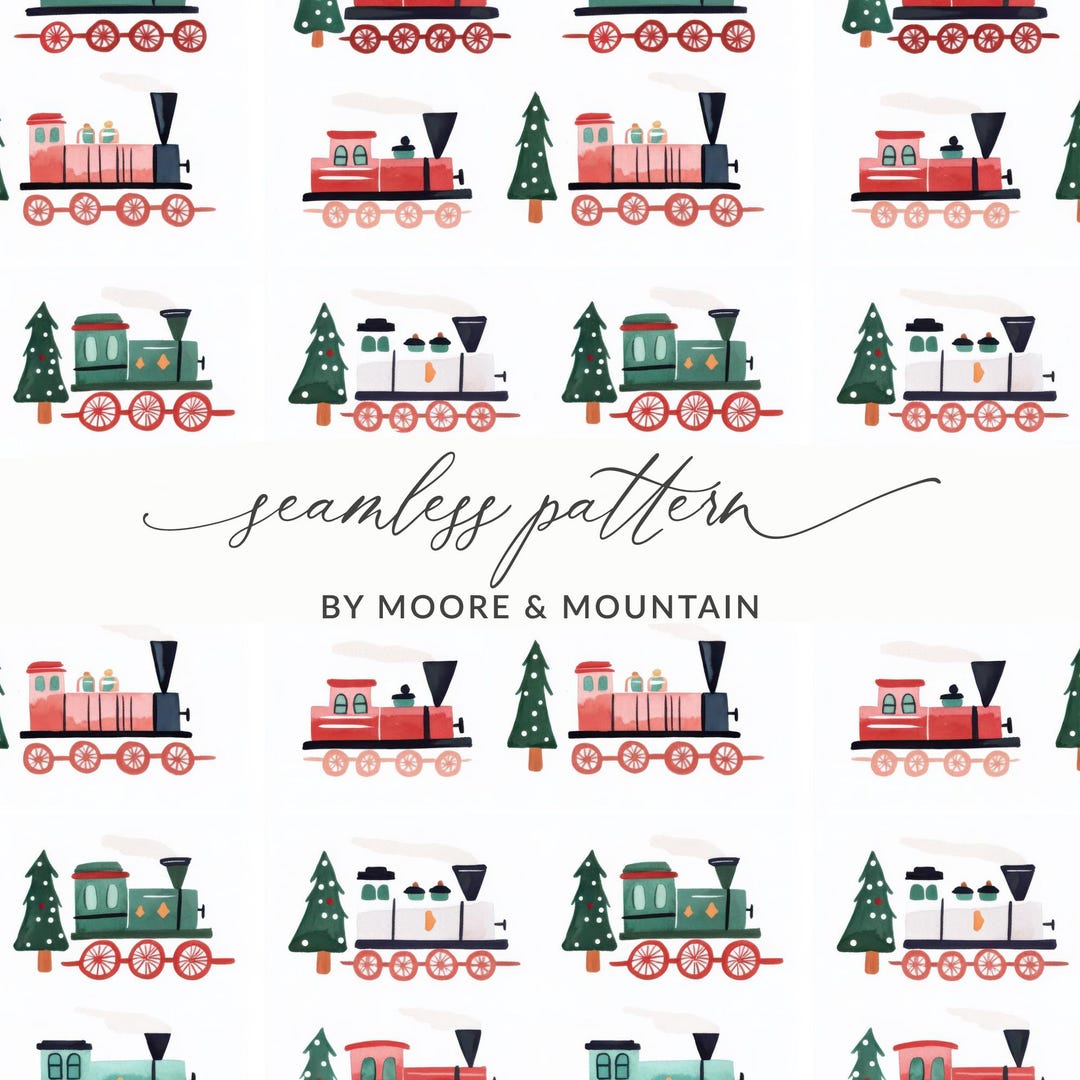 Seamless Christmas Trains Seamless Pattern Digital, Holiday Train ...