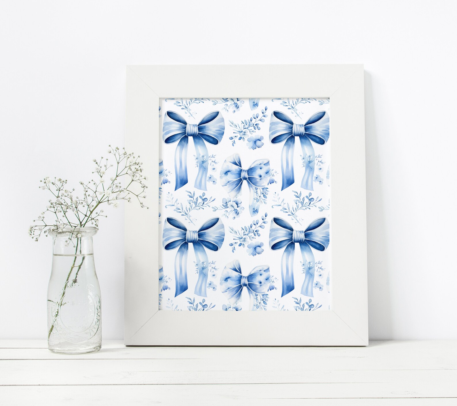 Blue Bow Seamless Pattern, Blue Bow Background, Watercolor Bow ...