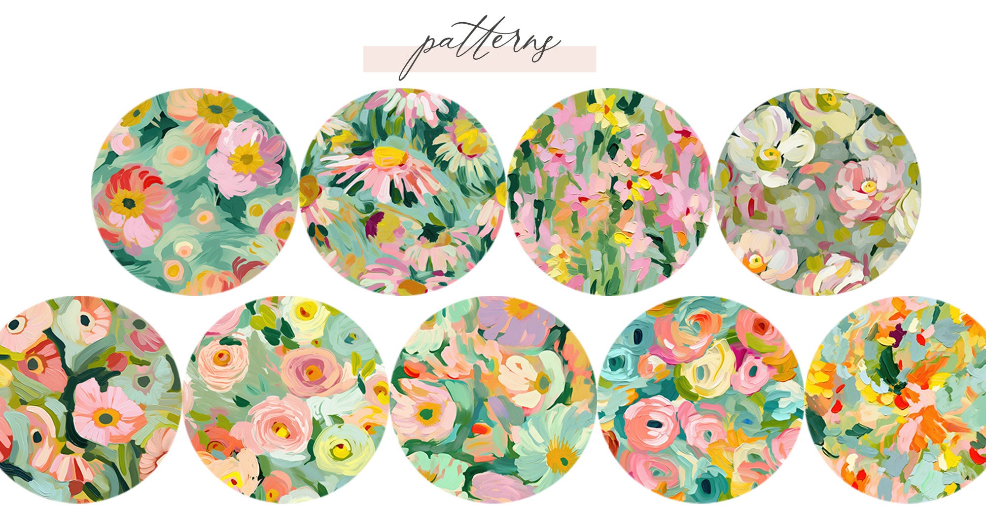 30 Painted Blooms Spring Pattern Set, Seamless Painted Spring Floral ...