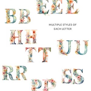 Boho Floral Alphabet, Boho Alphabet PNG Floral Watercolor Alphabet ...