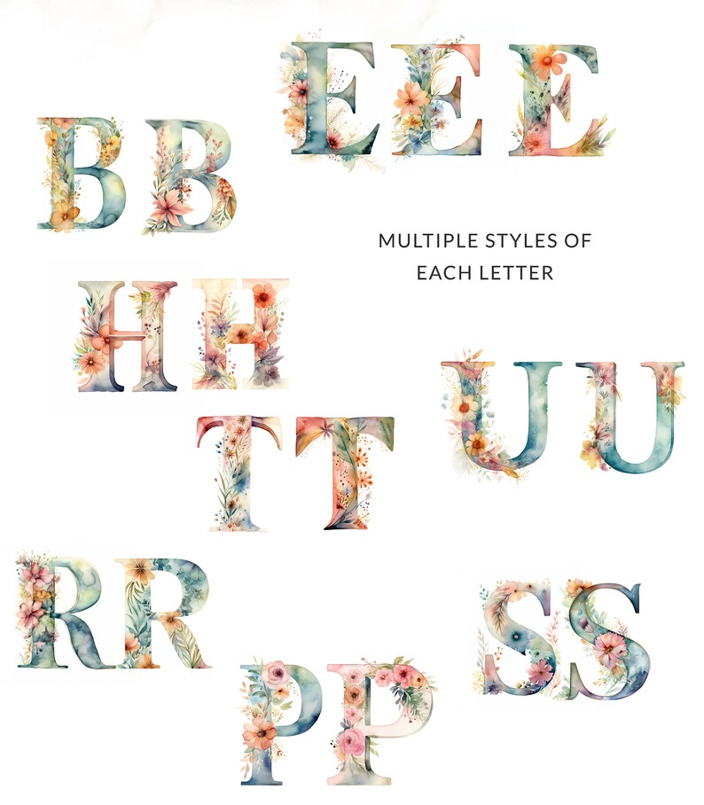 Boho Floral Alphabet, Boho Alphabet PNG Floral Watercolor Alphabet ...