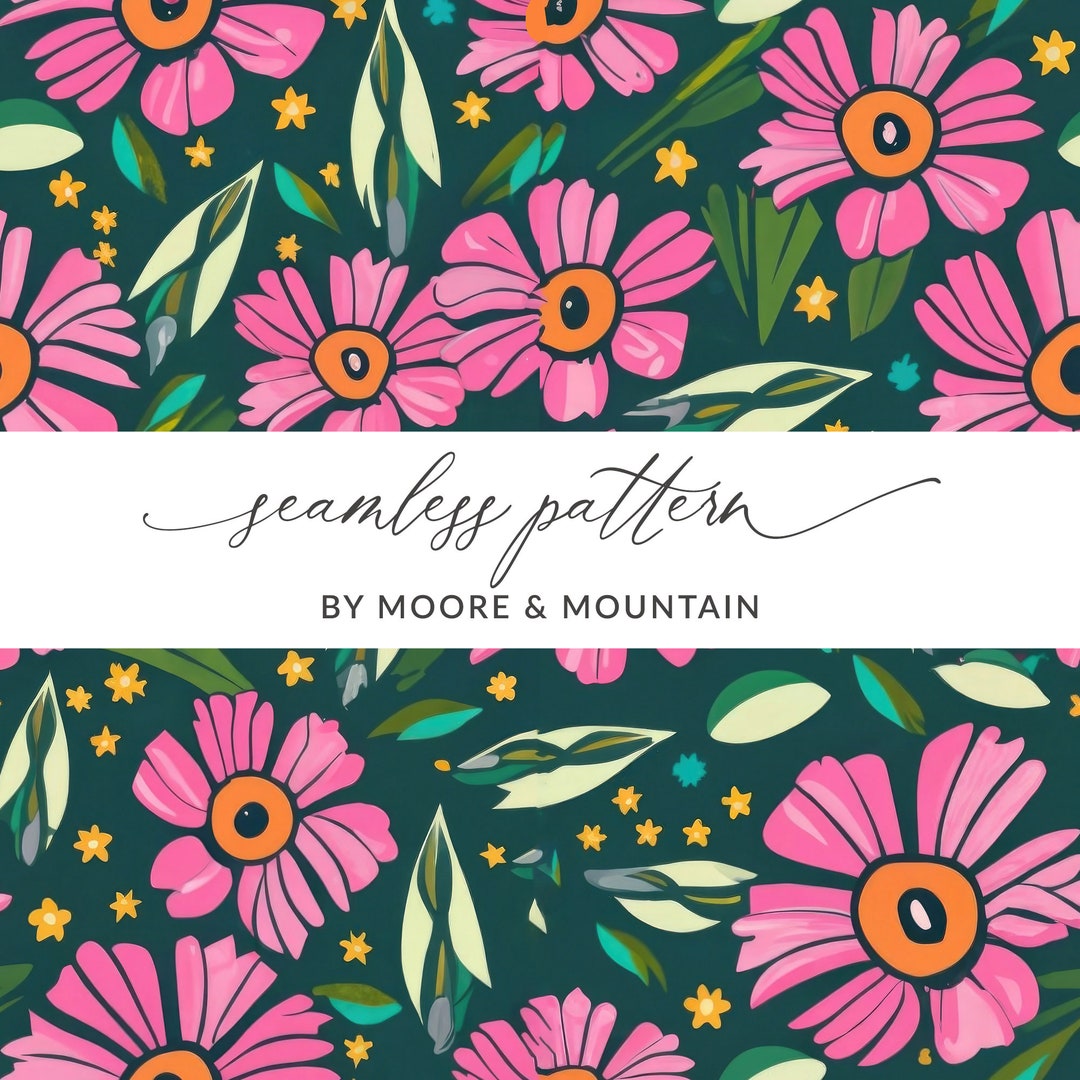Pink Daisies Digital Background, Digital Paper Pink Retro Daisy, Retro ...