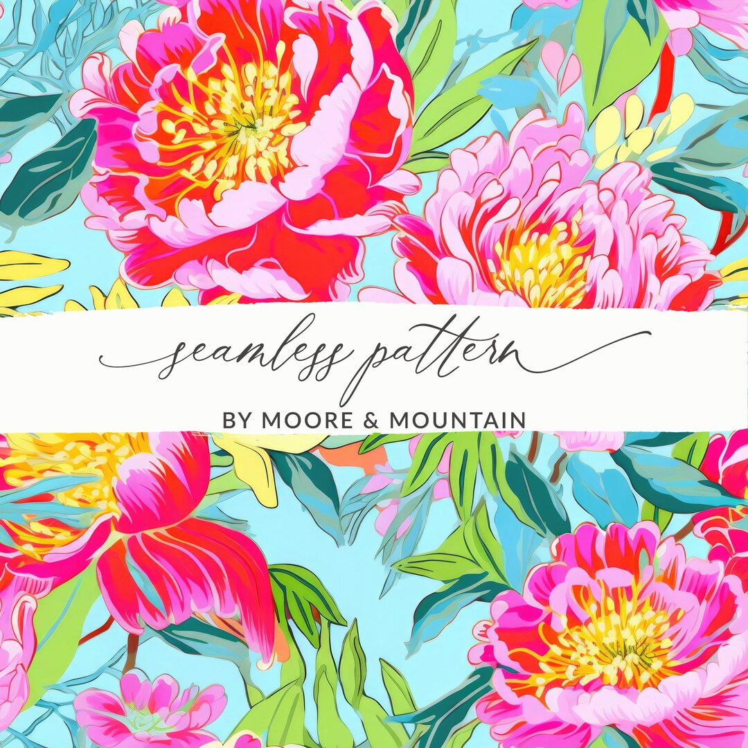Preppy Peony Pattern With Pink and Teal Floral Pattern, Neon Preppy ...