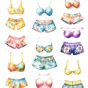 100 Watercolor Bikini Clipart Swimsuits, Retro Swimsuit Clip Art ...