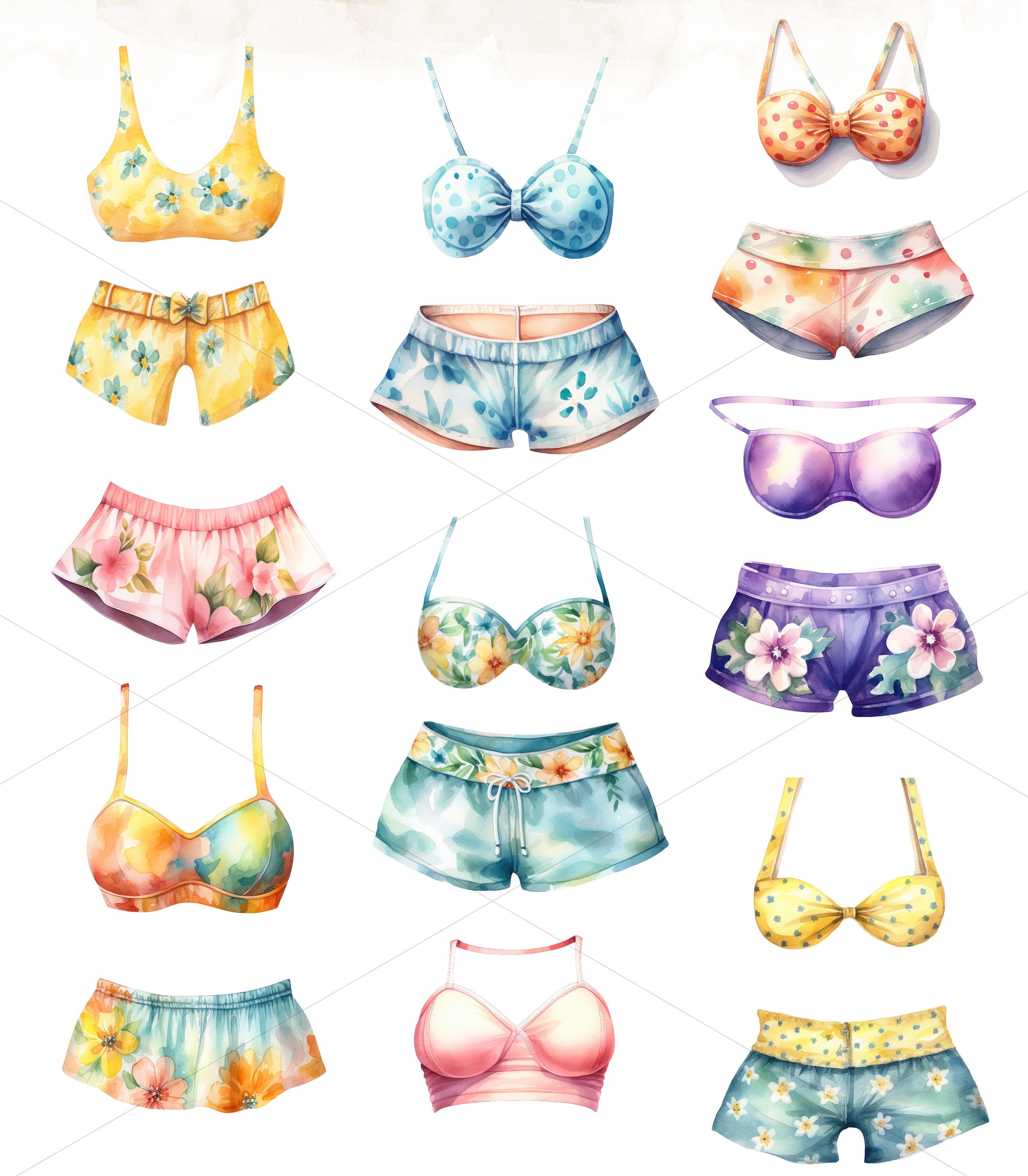 100 Watercolor Bikini Clipart Swimsuits, Retro Swimsuit Clip Art ...
