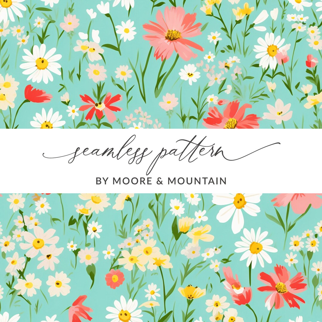 Cute Teal Floral Background Pattern, Cute Flower Background Seamless ...