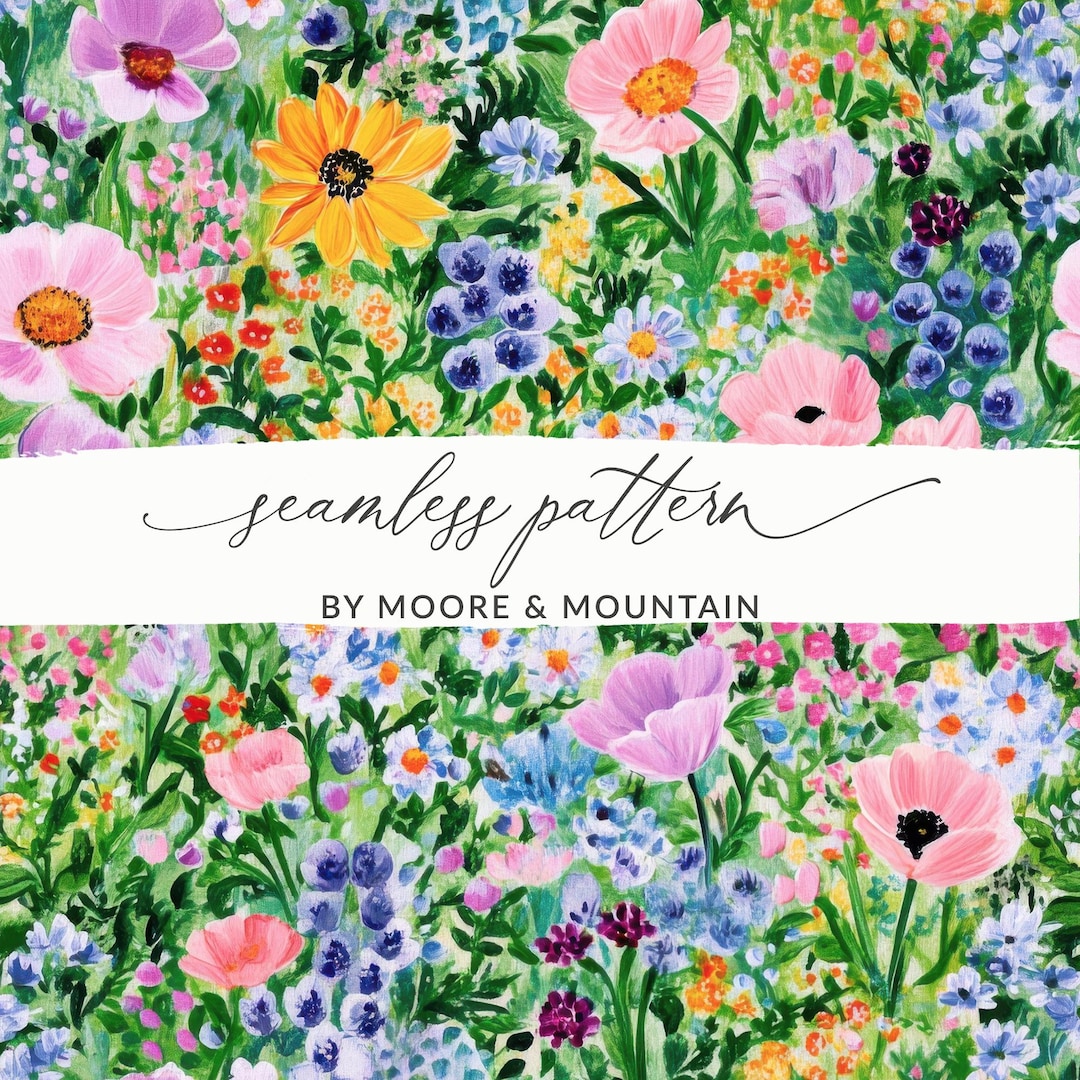 Seamless Meadow Flower Field Background Digital Paper Summery Floral ...