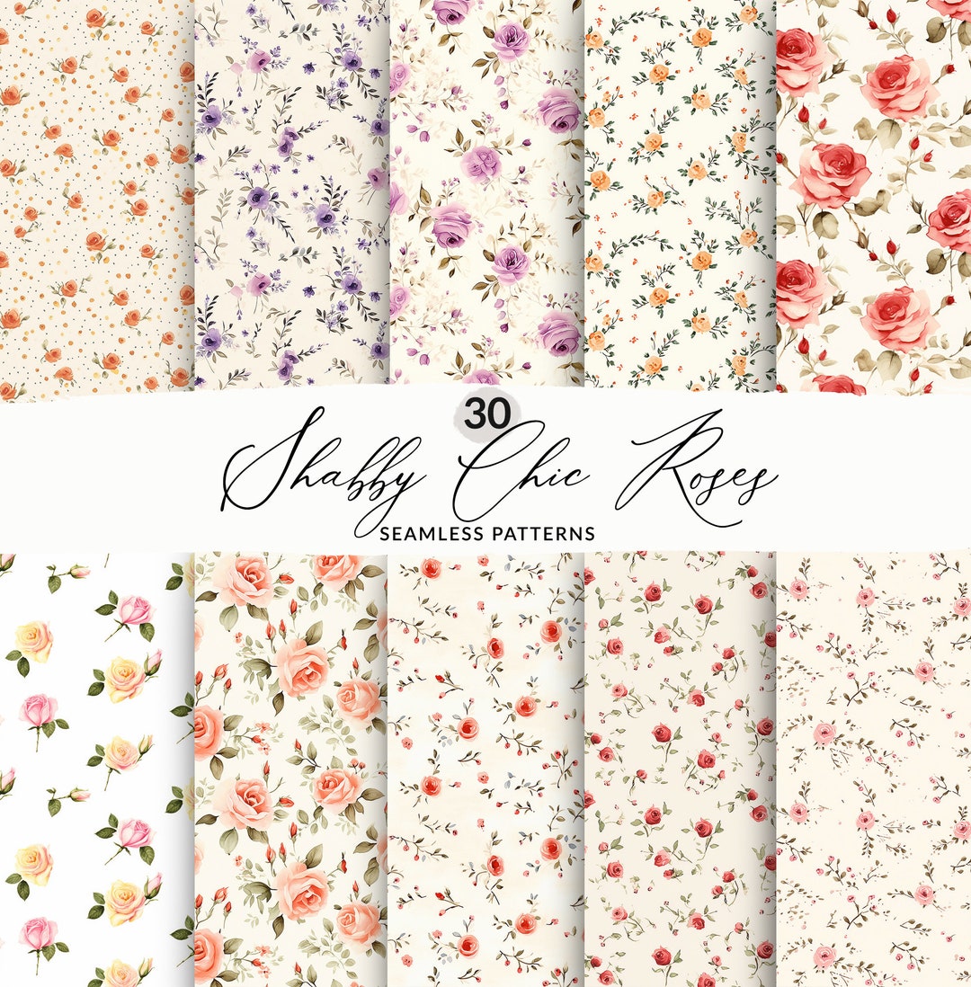 30 Watercolor Rose Patterns, Shabby Chic Roses Seamless Backgrounds ...
