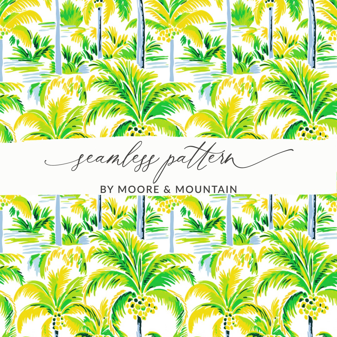 Preppy Palm Tree Seamless Background Palm Tree Digital Paper, Neon Palm ...