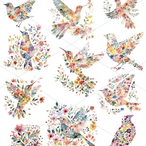Spring Birds Clipart, Floral Bird Clip Art Set, Boho Bird Clipart ...