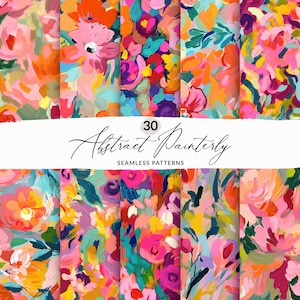 30 Painted Abstract Floral Pattern Set, Seamless Painted Floral ...