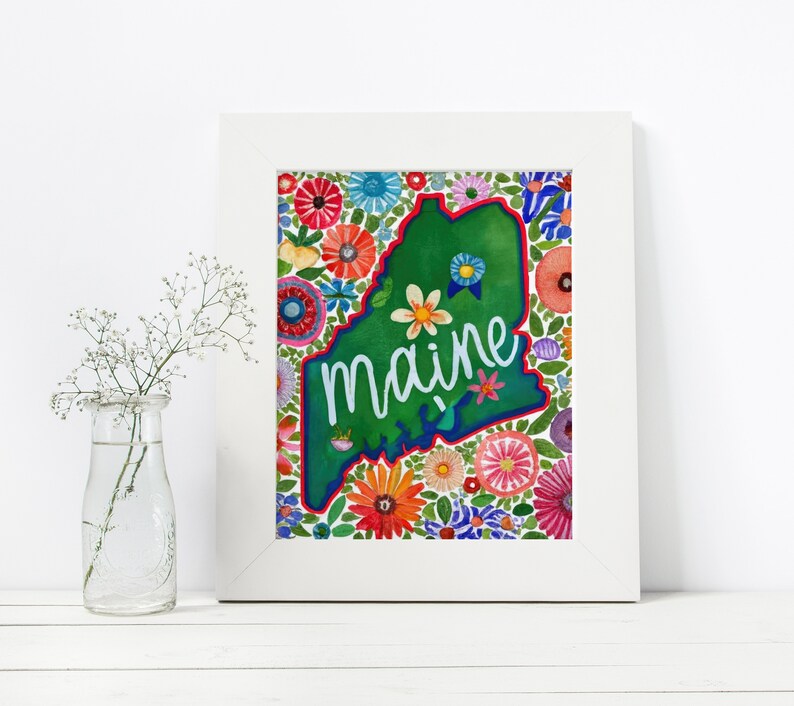 State of Maine Clipart, Maine State PNG, Floral Maine State With ...